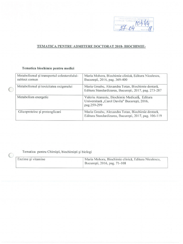 Prof DR Mohora Maria Biochimie | PDF