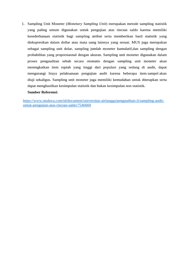 Monetary Sampling Unit: Sumber Referensi | PDF
