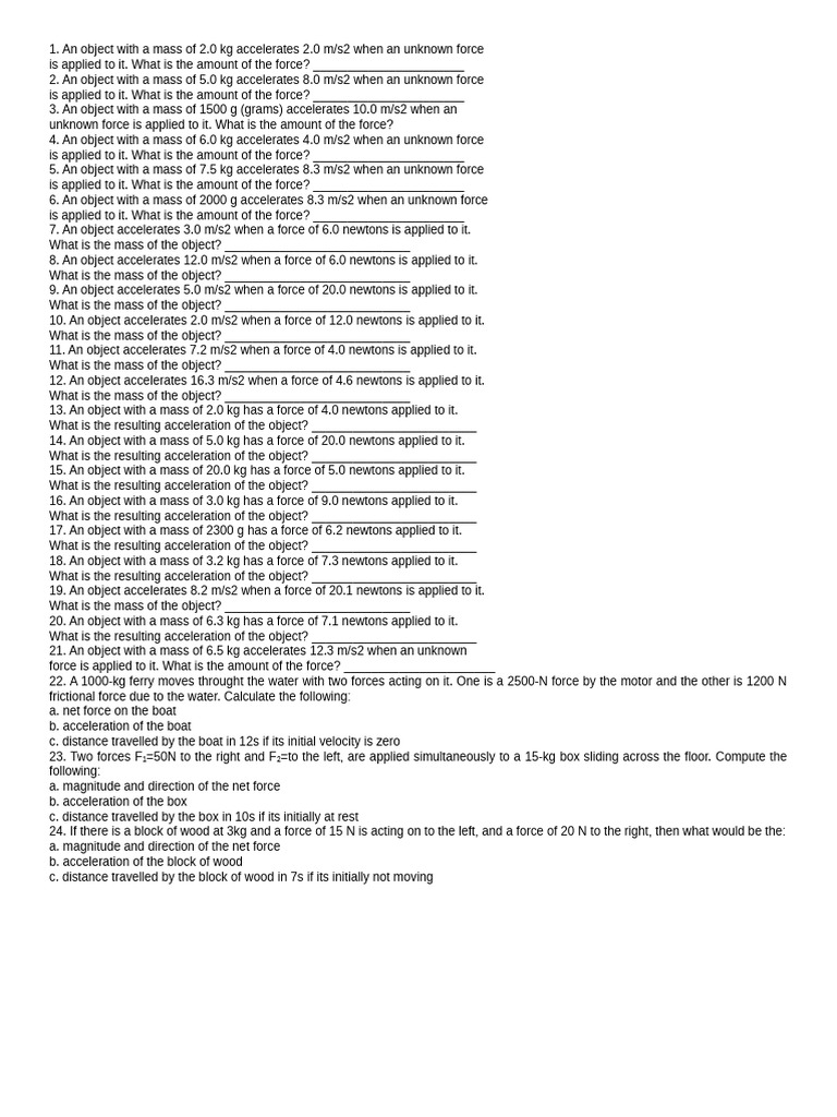 Grade 8 2nd Law Problems | PDF