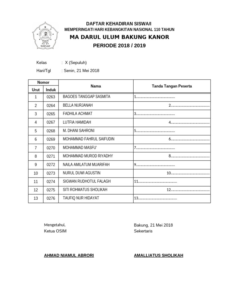 Absensi Kegiatan | PDF