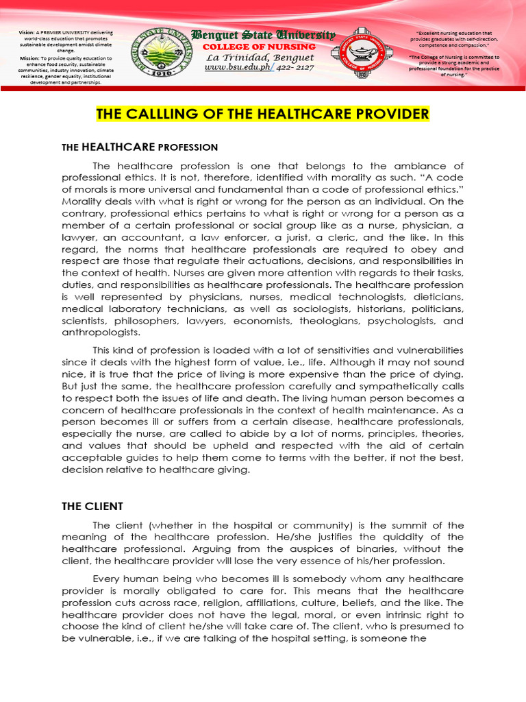 The Calling of The Healthcare Provider | PDF