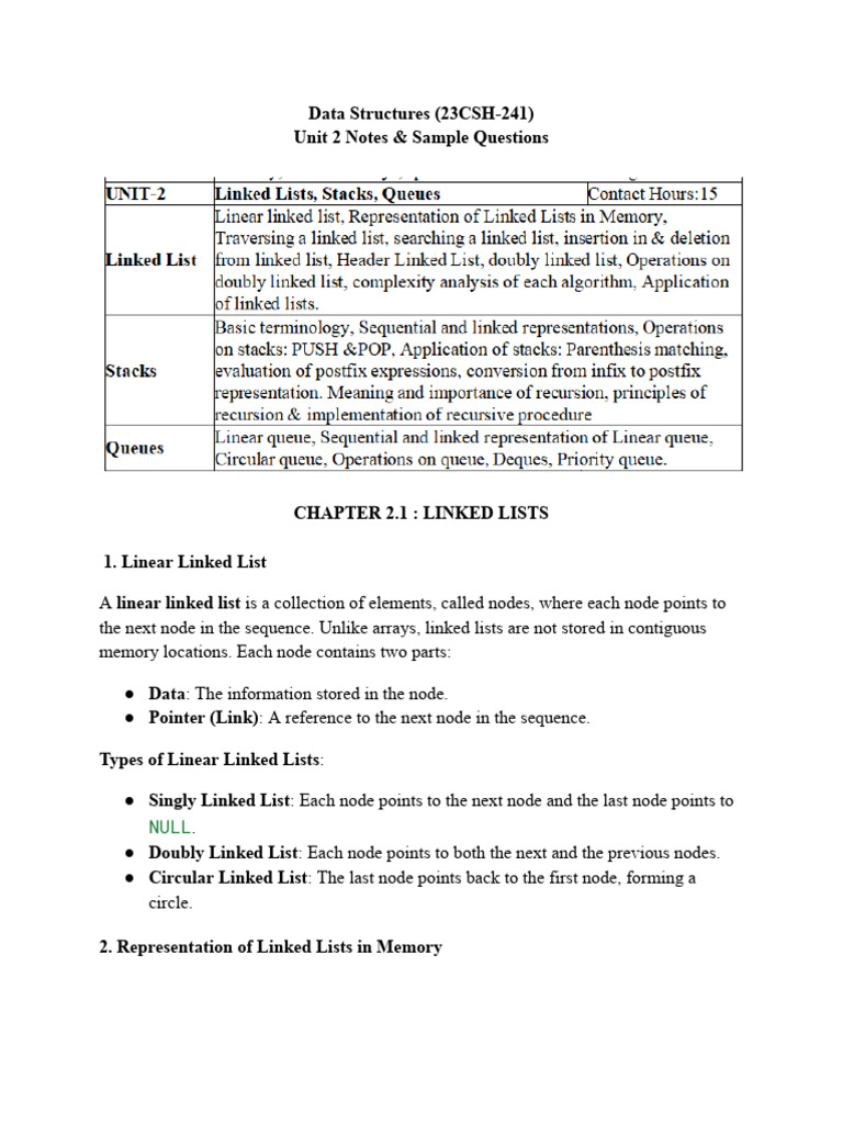 Data Structures (23CSH-241) - Unit 2 | PDF