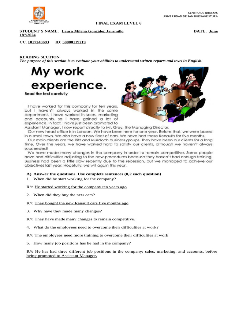 Final Exam Level 6 Laura Milena González Jaramillo | PDF