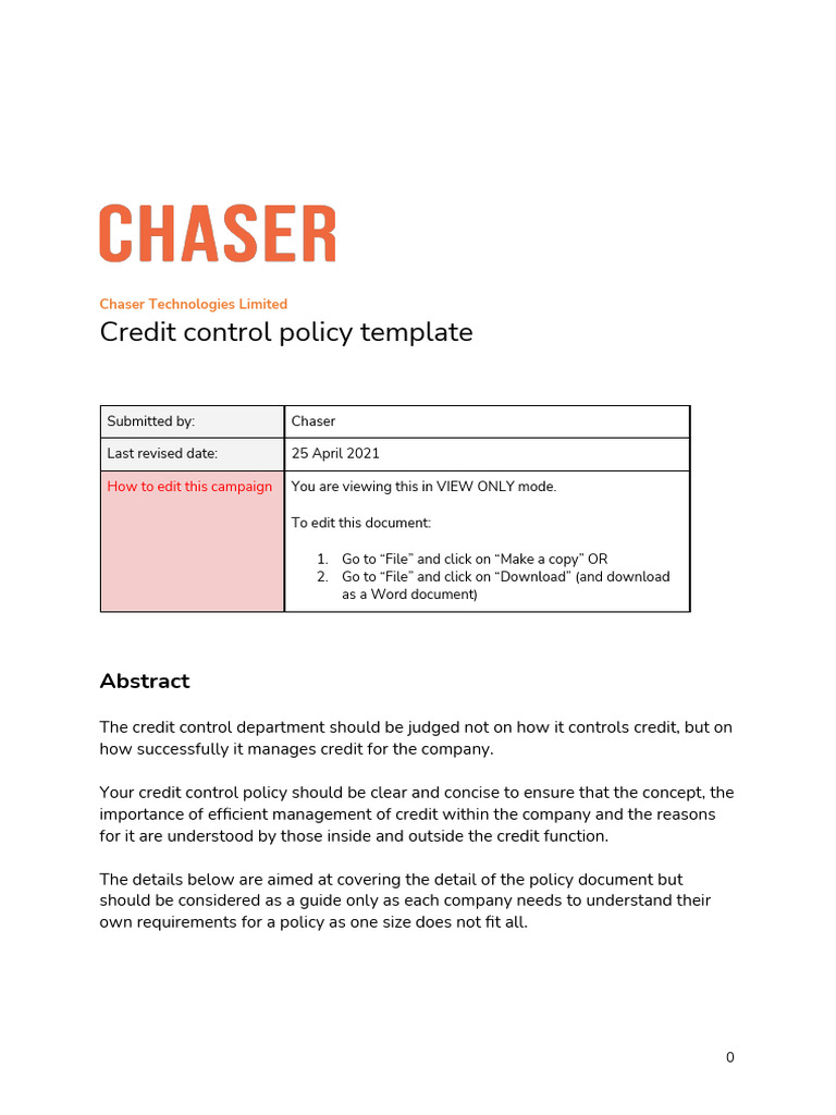CM-202105-Credit Control Policy Template | PDF | Credit | Finance ...