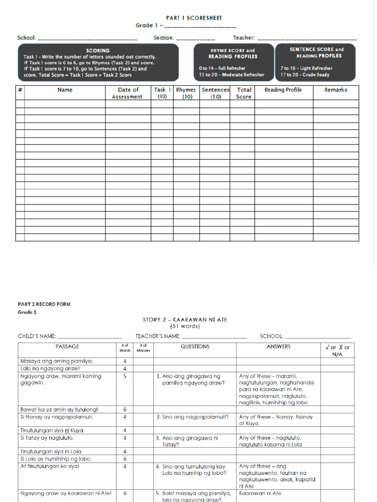 Tara-Basa-Crla-For Printing-Teacher - S-Recored Form & Scoresheet | PDF