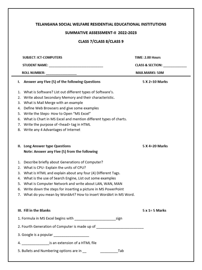 Class 7,8,9 - Computers | PDF