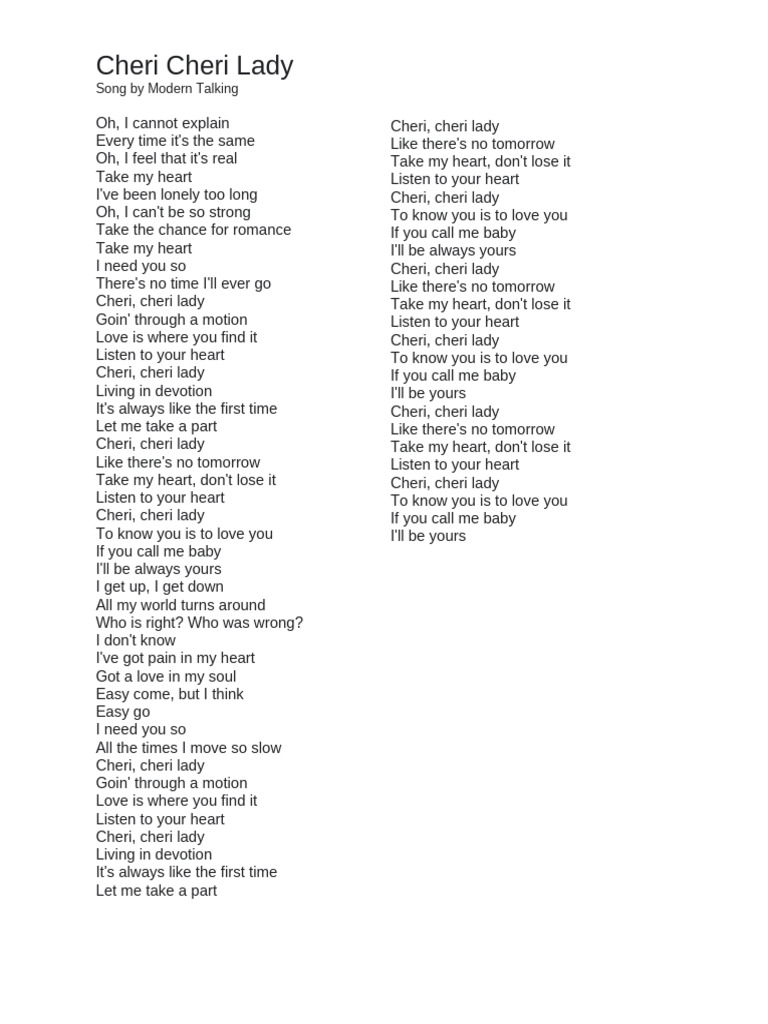 Cheri Cheri Lady | PDF