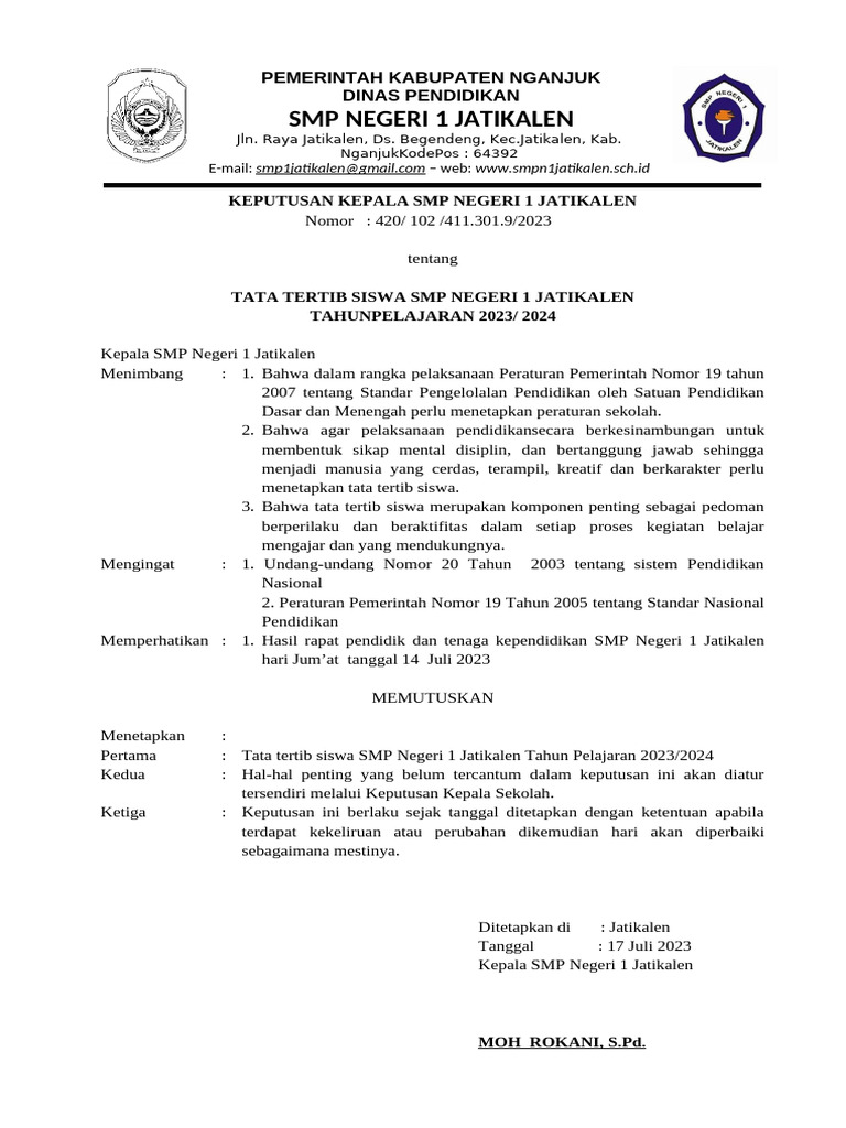 SK Tatib Siswa 2023 | PDF