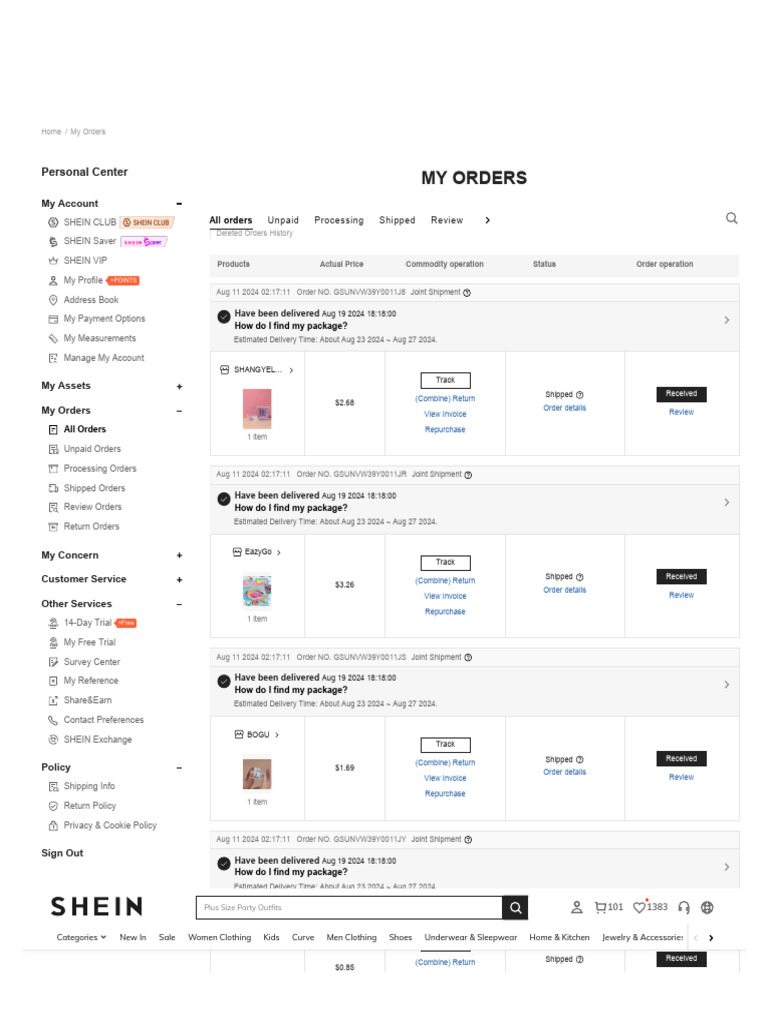 All Orders | SHEIN | PDF