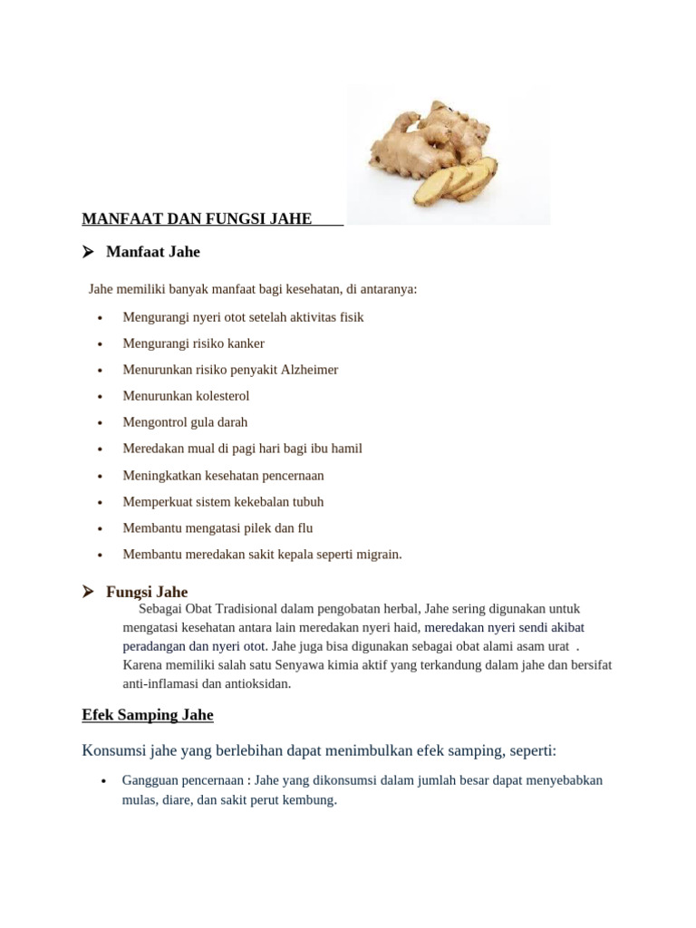 Manfaat Dan Fungsi Jahe | PDF