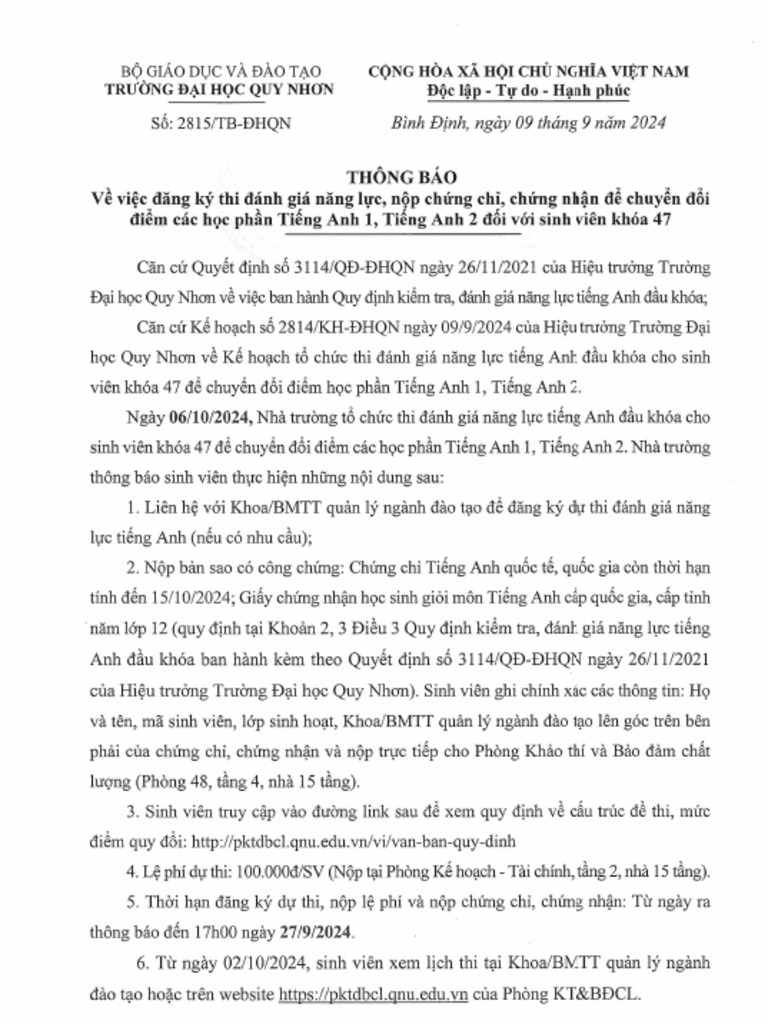 Dang Ki Thi Chuyen Doi Diem TA1, TA2 | PDF