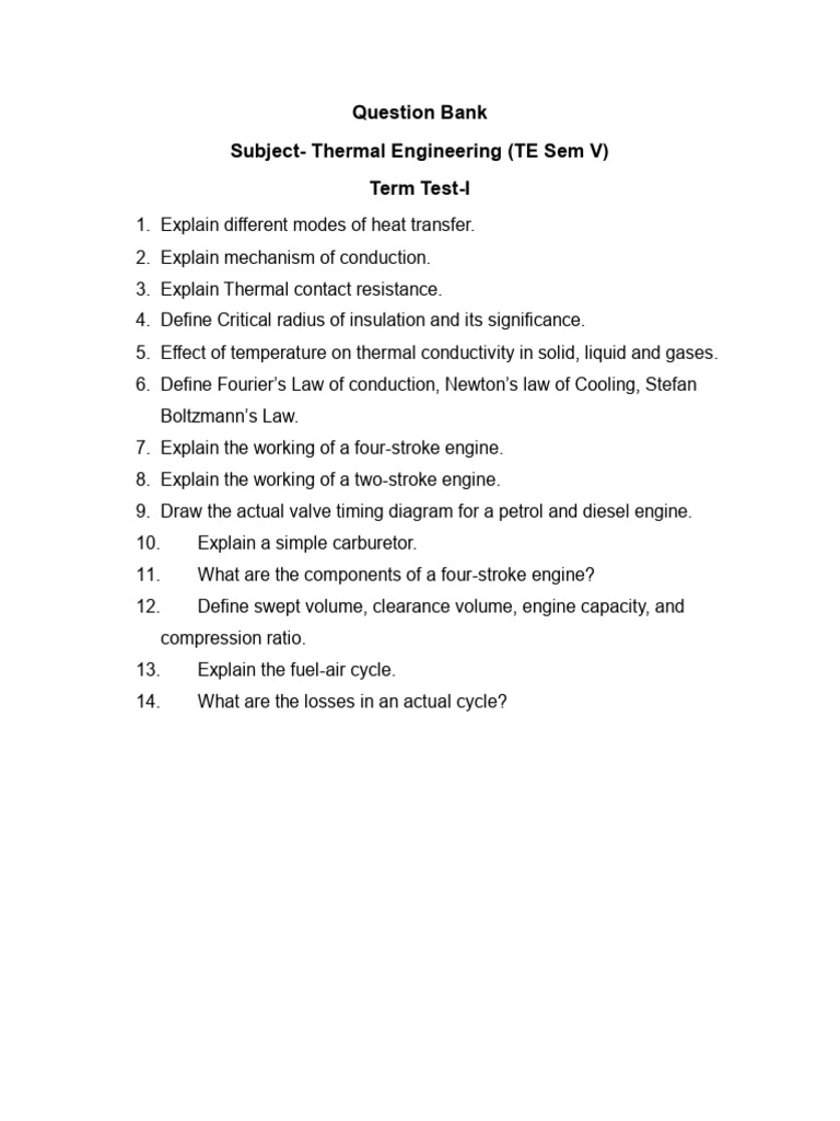 Question Bank Test I Thermal Engg | PDF
