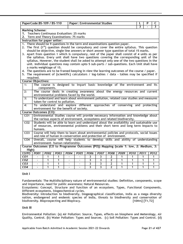 Ggsipu Syllabus Evs | PDF