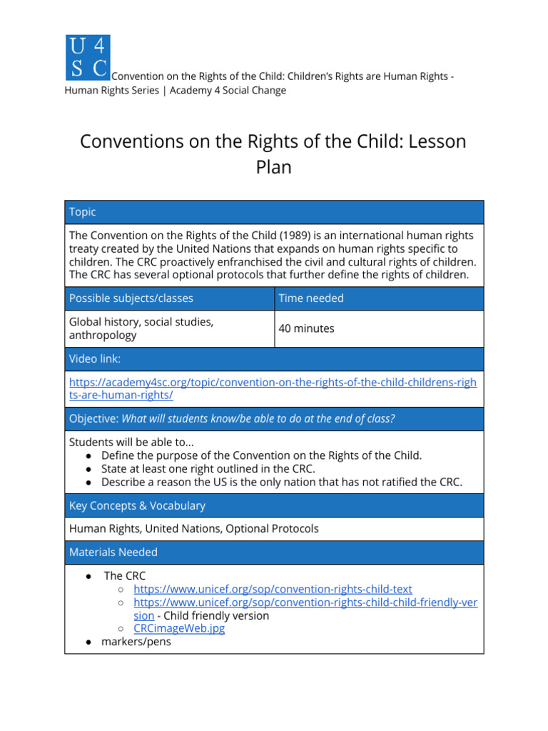 Convention On The Rights of The Child Lesson | PDF | Convention On The ...