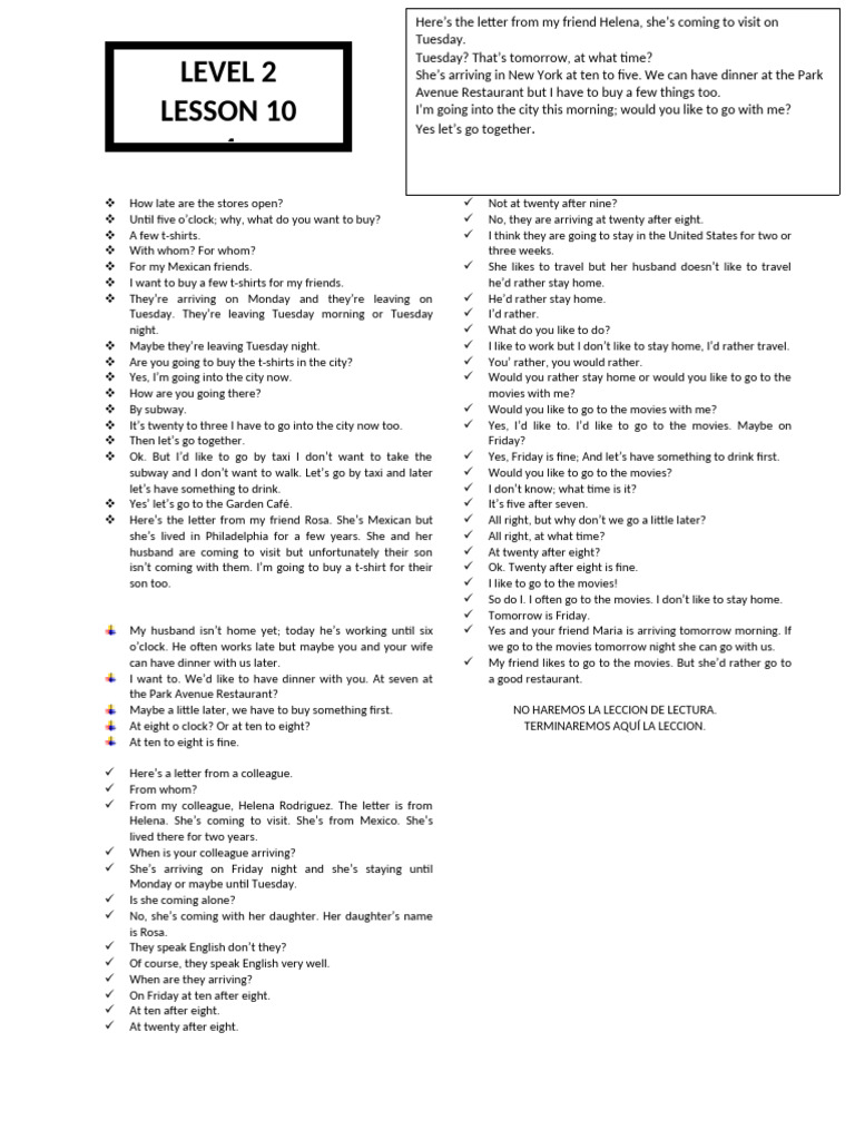 level 2 lesson 10 | PDF