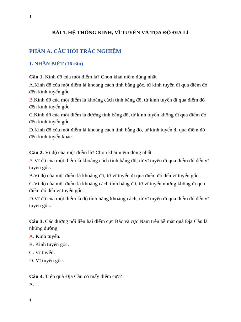 Bai 1 He Thong Kinh VI Tuyen Va Toa Do Dia Li | PDF