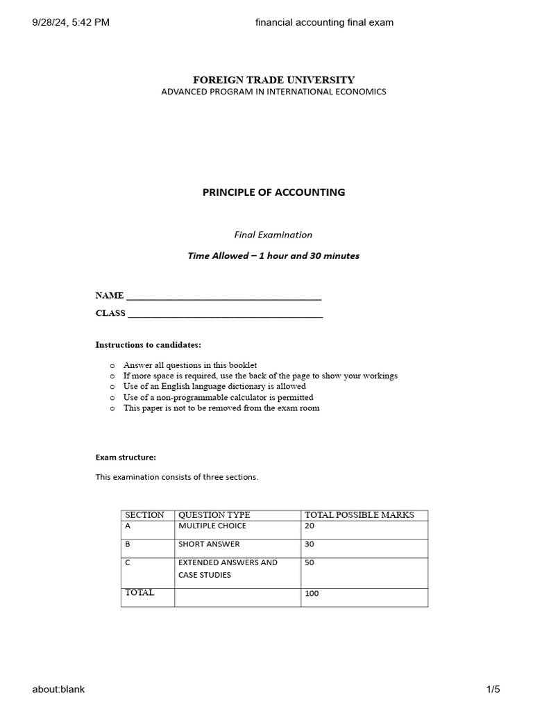 Financial Accounting Final Exam | PDF