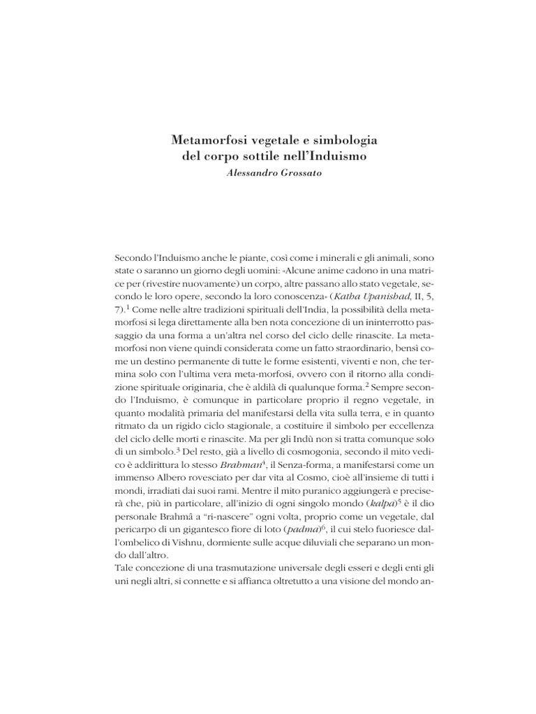 Alessandro Grossato, Metamorfosi Vegetale e Simbologia Del Corpo Sottile Nell'induismo | PDF