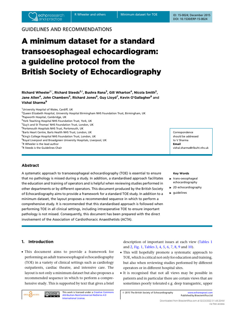 A Minimum Dataset For A Standard Transoesophageal Echocardiogram: A ...
