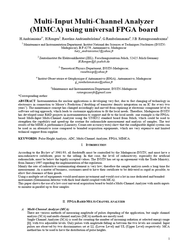 Multi-Input Multi-Channel Analyzer (MIMCA) Using Universal FPGA Board | PDF
