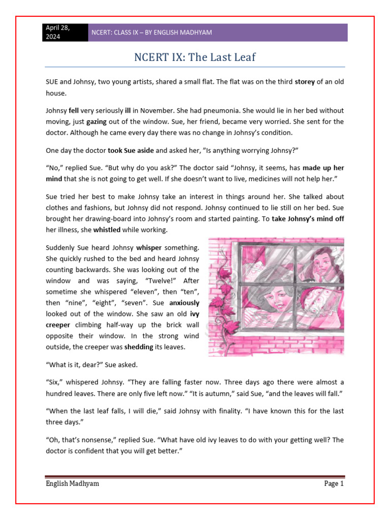 The Last Leaf School Reading Assignment | PDF