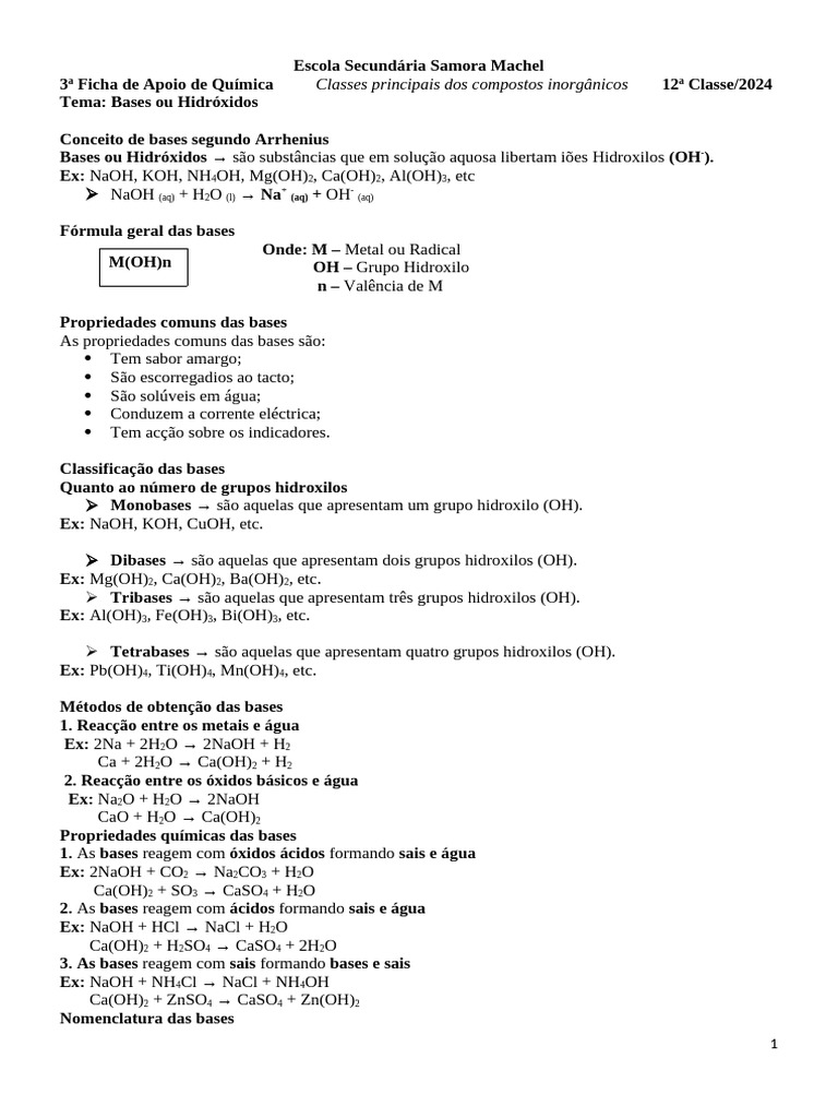 Ficha de Apoio Bases 03 11 Classe IIITrim | PDF