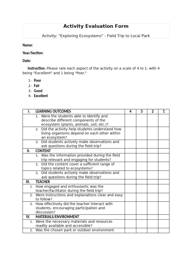 Activity Evaluation Form | PDF