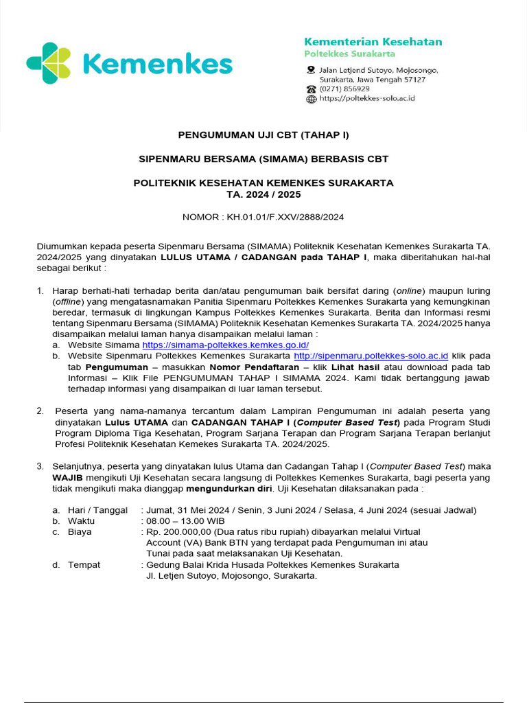 20240529173705-Pengumuman Tahap I Simama | PDF