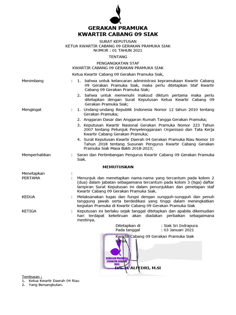 01 SK Staf Kwarcab Siak 2021 | PDF