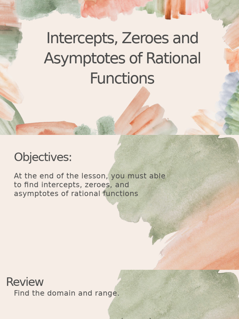 Intercepts, Zeroes & Asymptote of Rational Functions | PDF