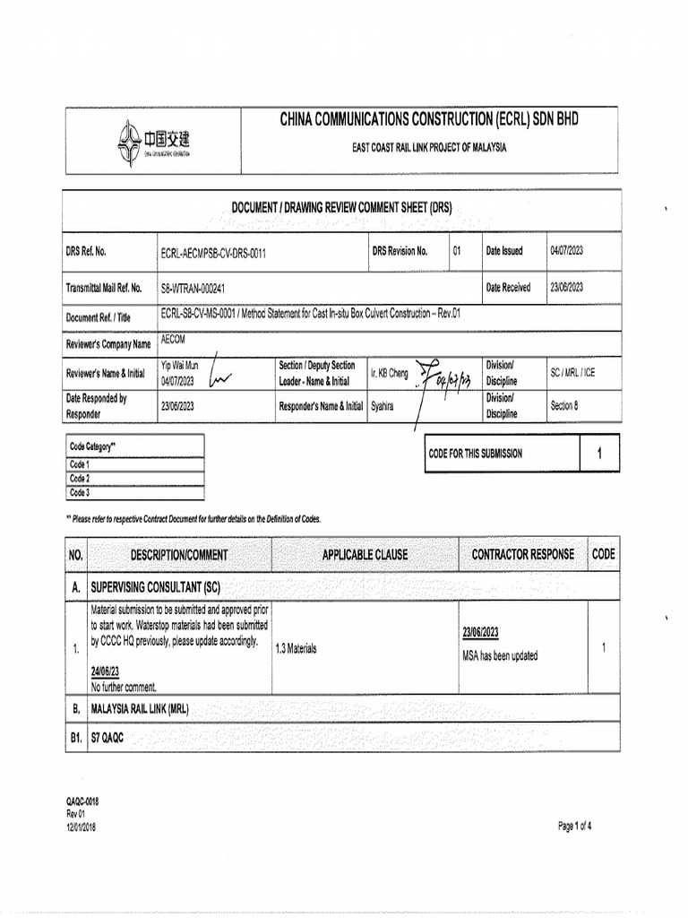 ECRL-S8-CV-MS-0001 - Rev01 Code 1 | PDF