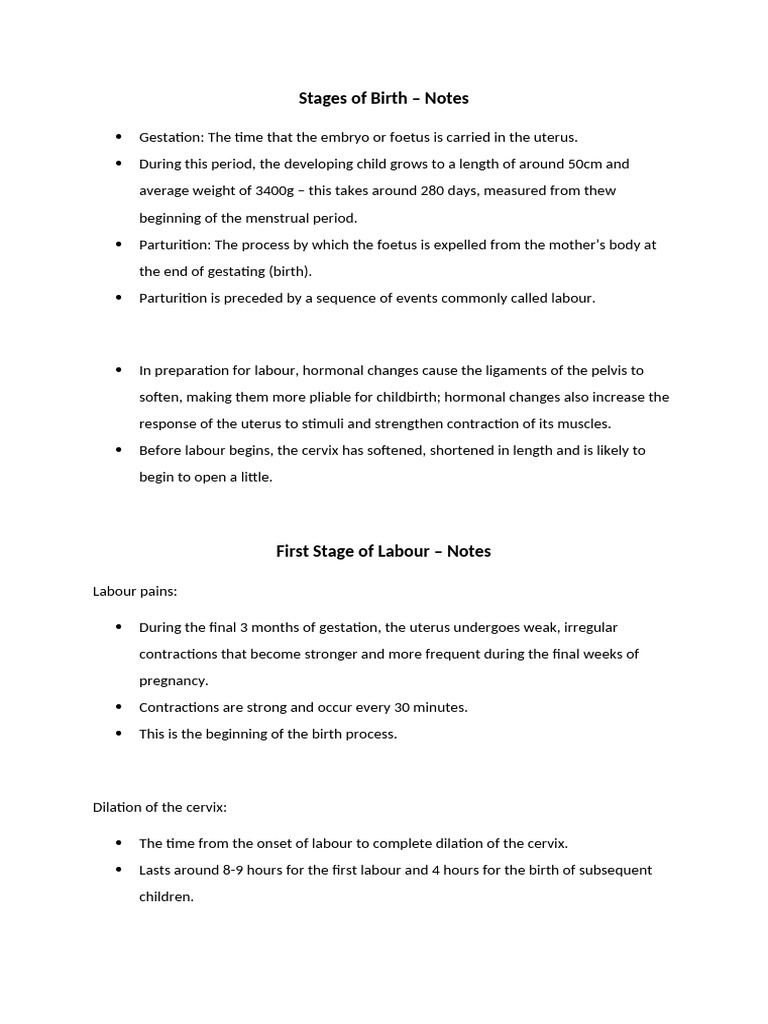 Stages of Birth - Birth Triggers - Notes | PDF