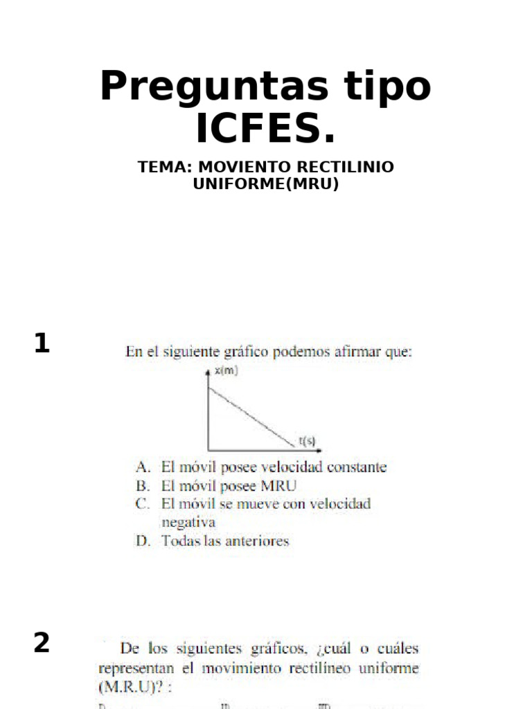 Preguntas Tipo ICFES (MRU) | PDF