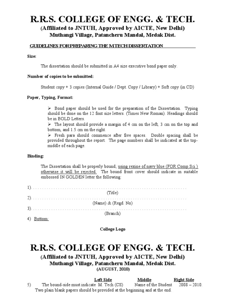 M.tech Project Report Format Guidelines of RRSCET | PDF | Thesis ...