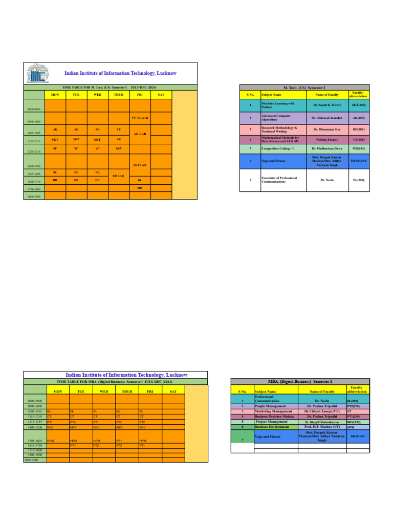 E4f7dcda Timetable M.tech - M.SC - Mba Autumn 2024 | PDF