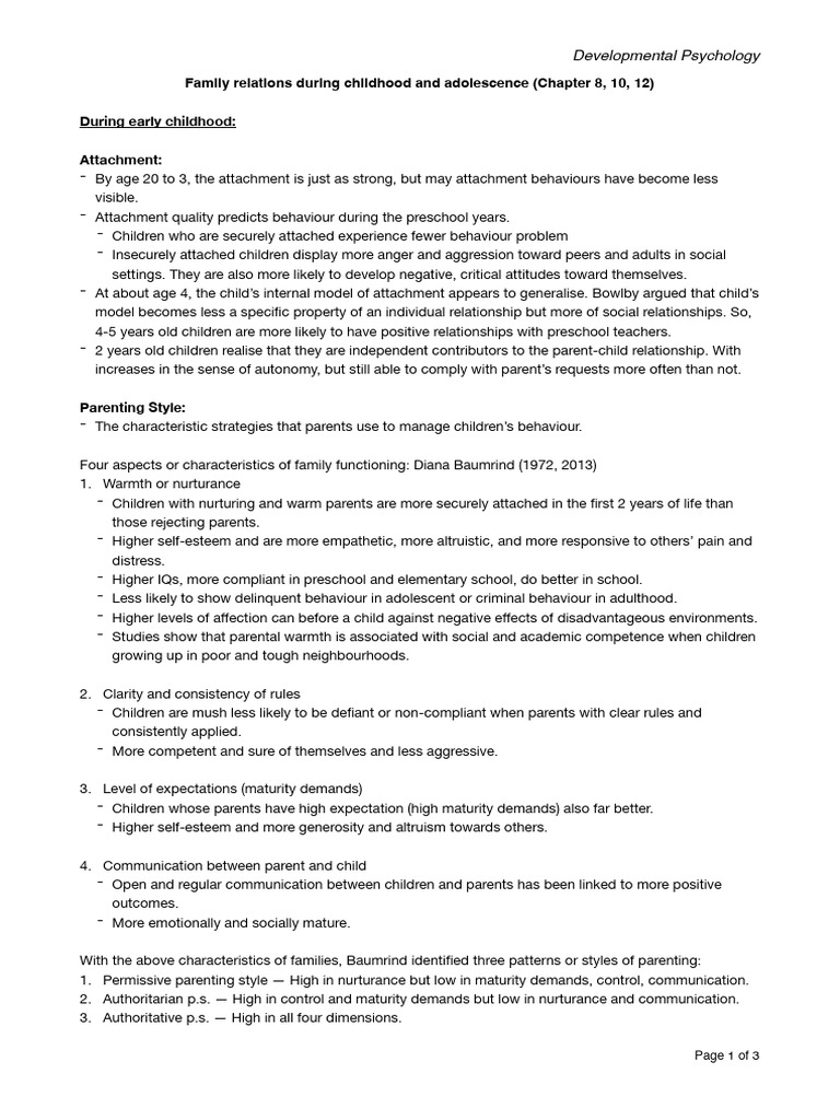 (Chapter 8, 10, 12) Family relations during childhood and adolescence | PDF