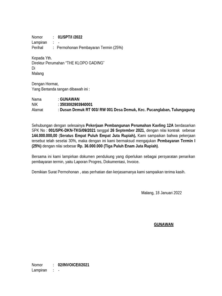 Surat Termin Dan Invoice 1 | PDF