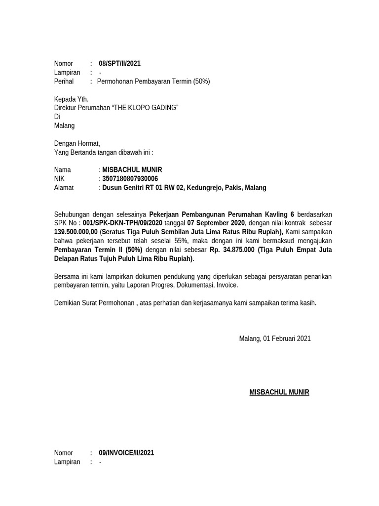 SURAT TERMIN DAN INVOICE 50% - | PDF