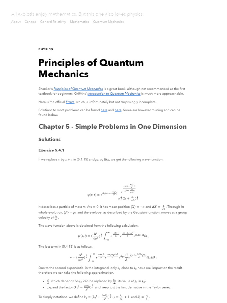 Principles of Quantum Mechanics: Chapter 5 - Simple Problems in One ...