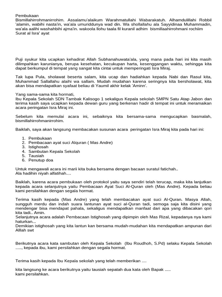 Susuna Acara Isra Mikraj | PDF