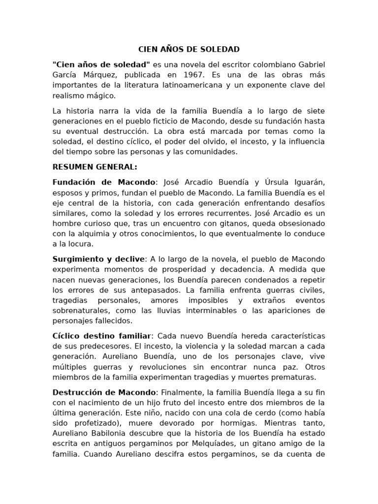 Resumen de Cien Años de Soledad | PDF