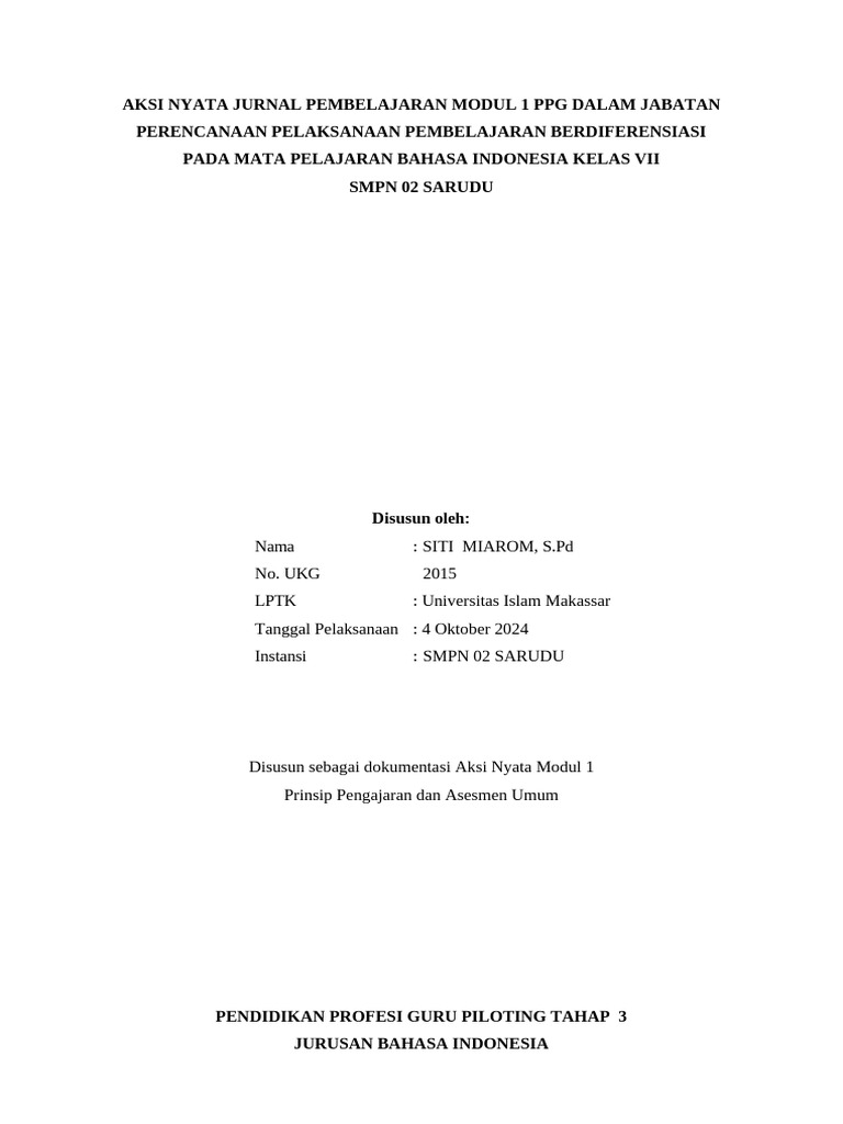 Jurnal Pembelajaran Modul 1 PPG 2024 | PDF | Career & Growth