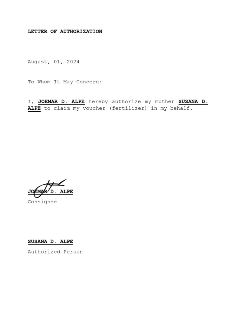 Letter of Authorization Abuno | PDF