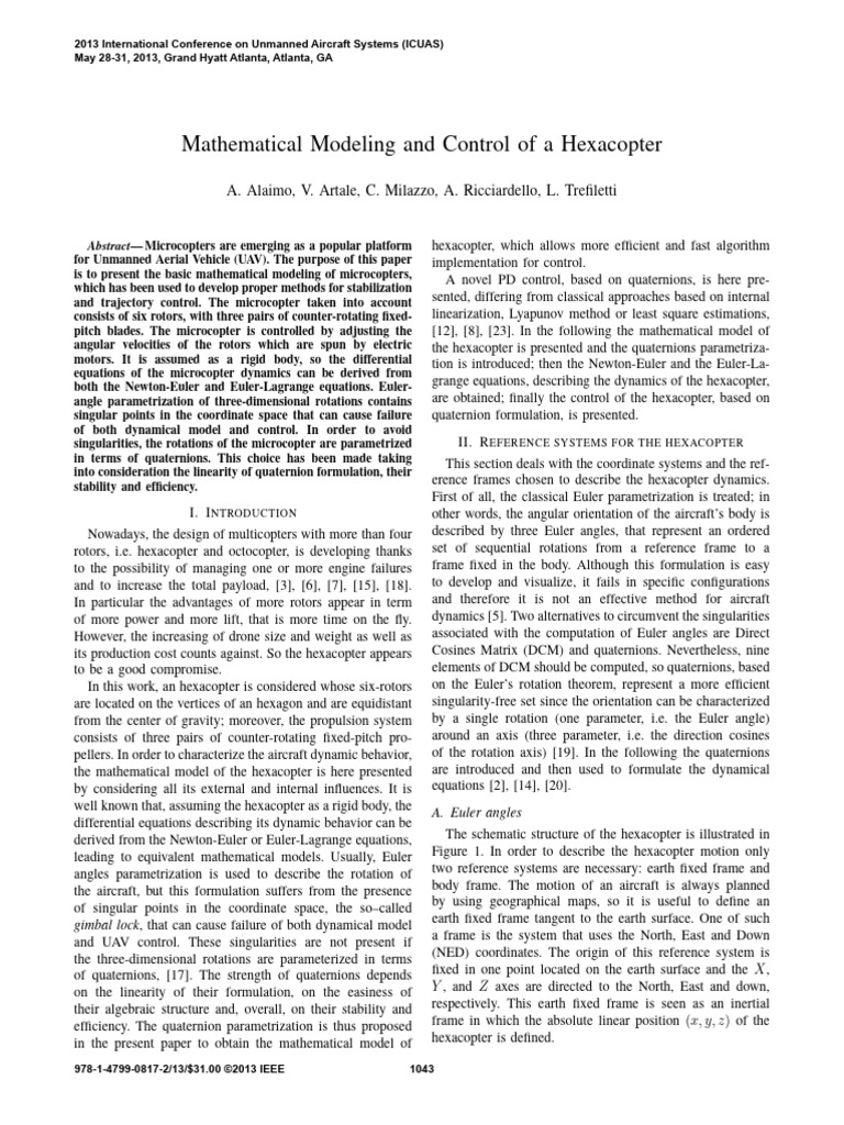 Mathematical Modeling and Control of A Hexacopter | PDF