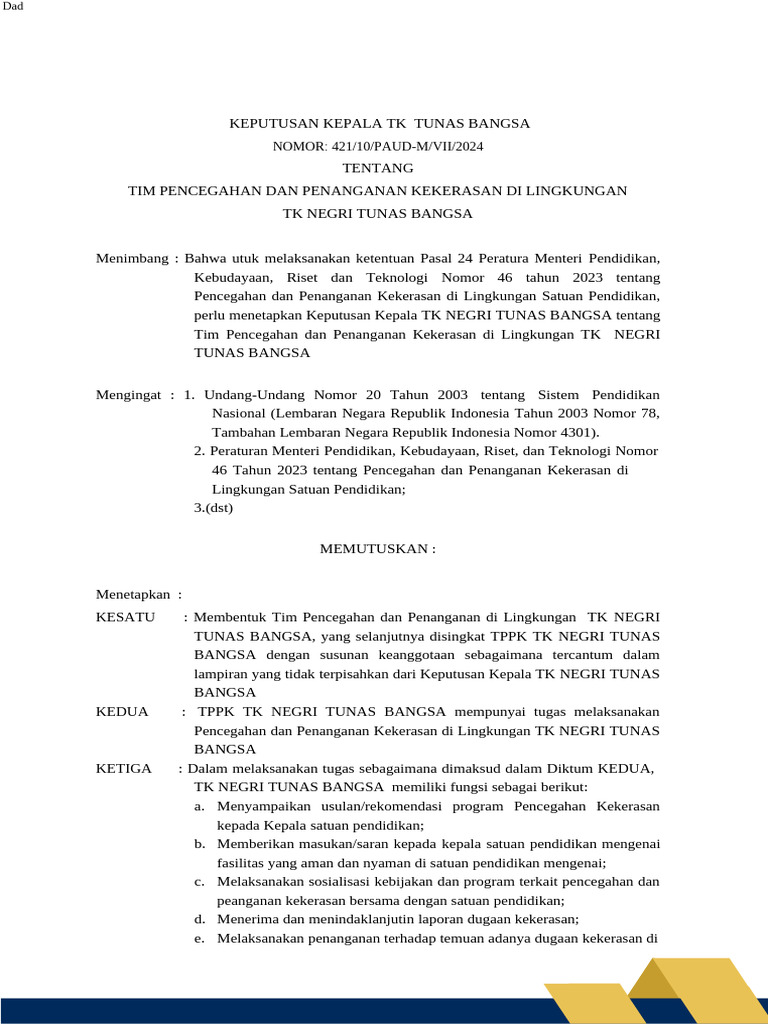 Contoh SK TPPK Paud Meronga | PDF