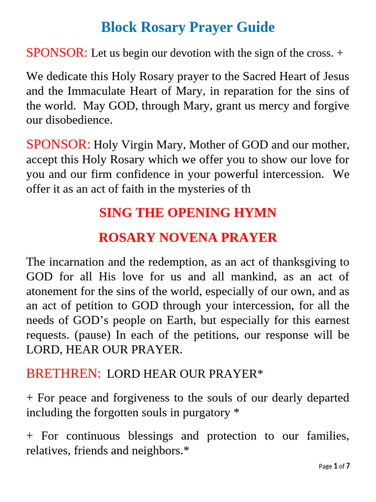Block Rosary Prayer Guide | PDF