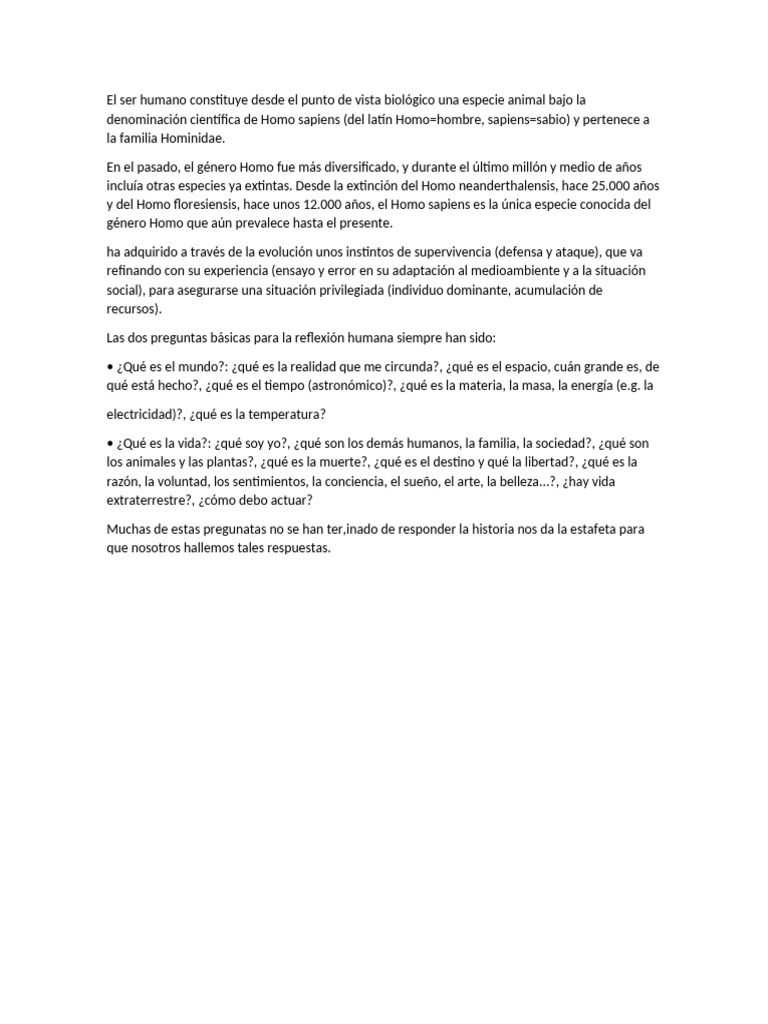 El Ser Humano Constituye Desde El Punto de Vista Biológico Una Especie ...