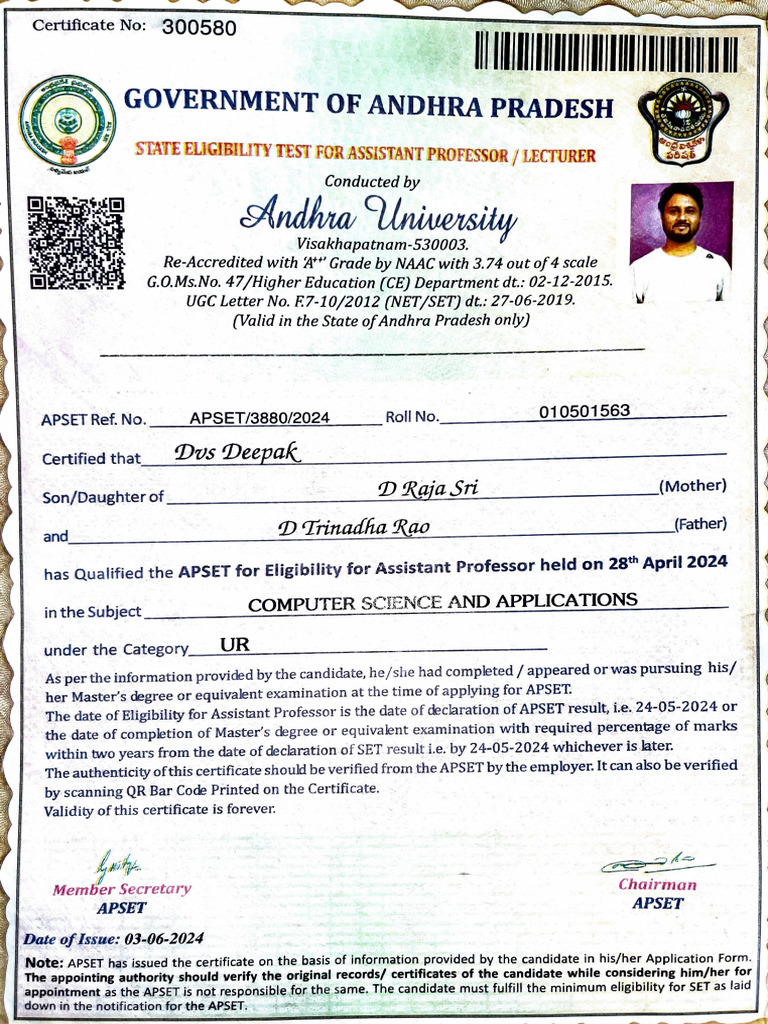 Certificate AU APSET | PDF