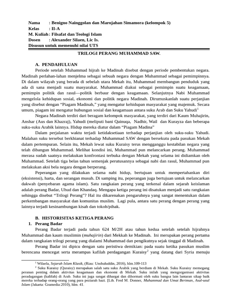Paper Perang Badar, Uhud Dan Khadaq | PDF
