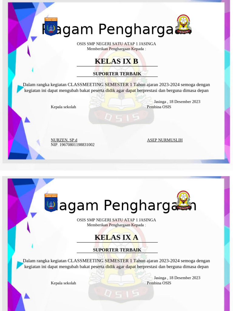 Piagam Penghargaan | PDF